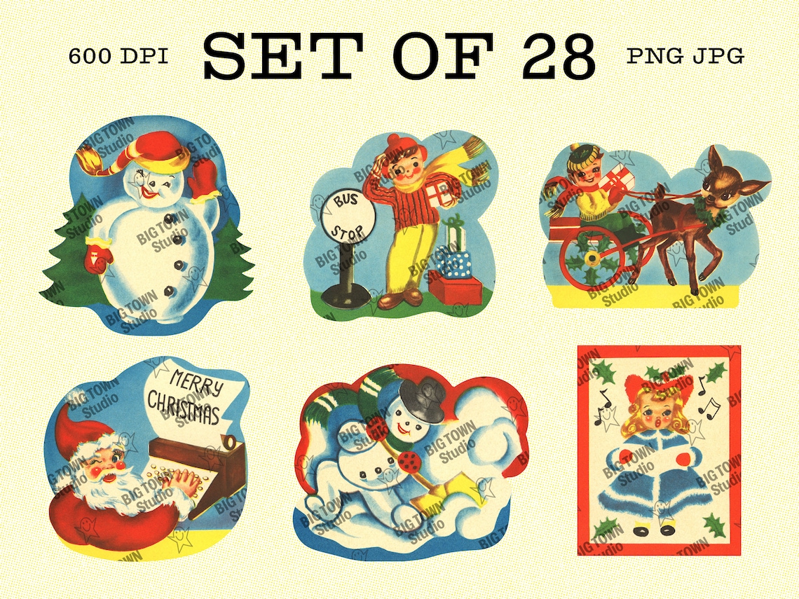 Retro Christmas Clipart Retro Clipart Vintage Christmas - Etsy
