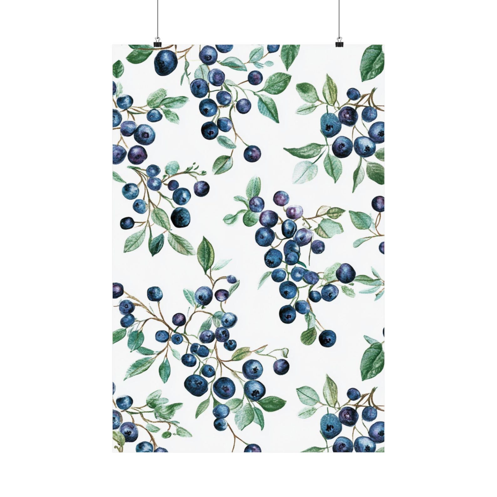 Blueberry Watercolor Matte Vertical Posters, Wall Art Decor Print ...