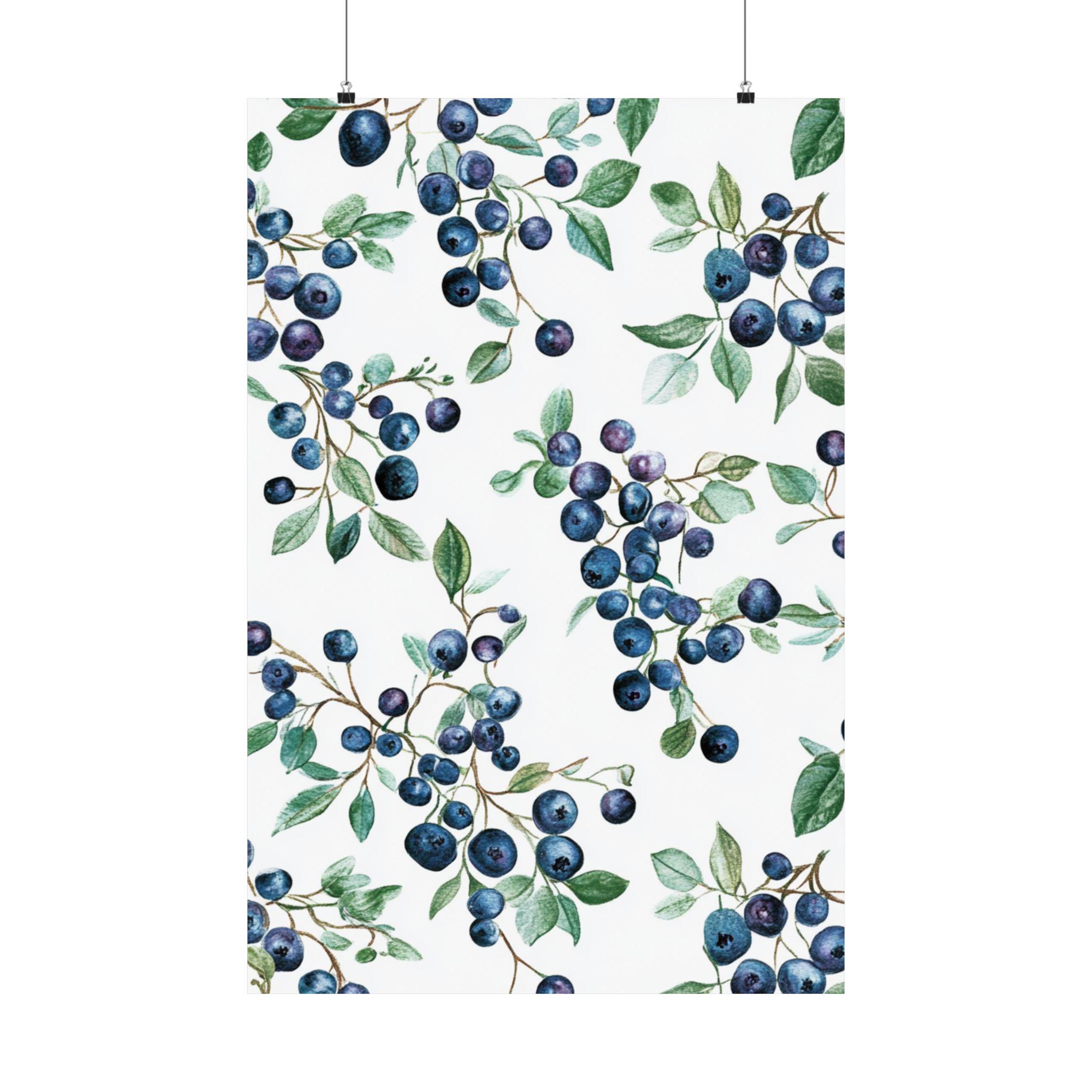 Blueberry Watercolor Matte Vertical Posters, Wall Art Decor Print ...