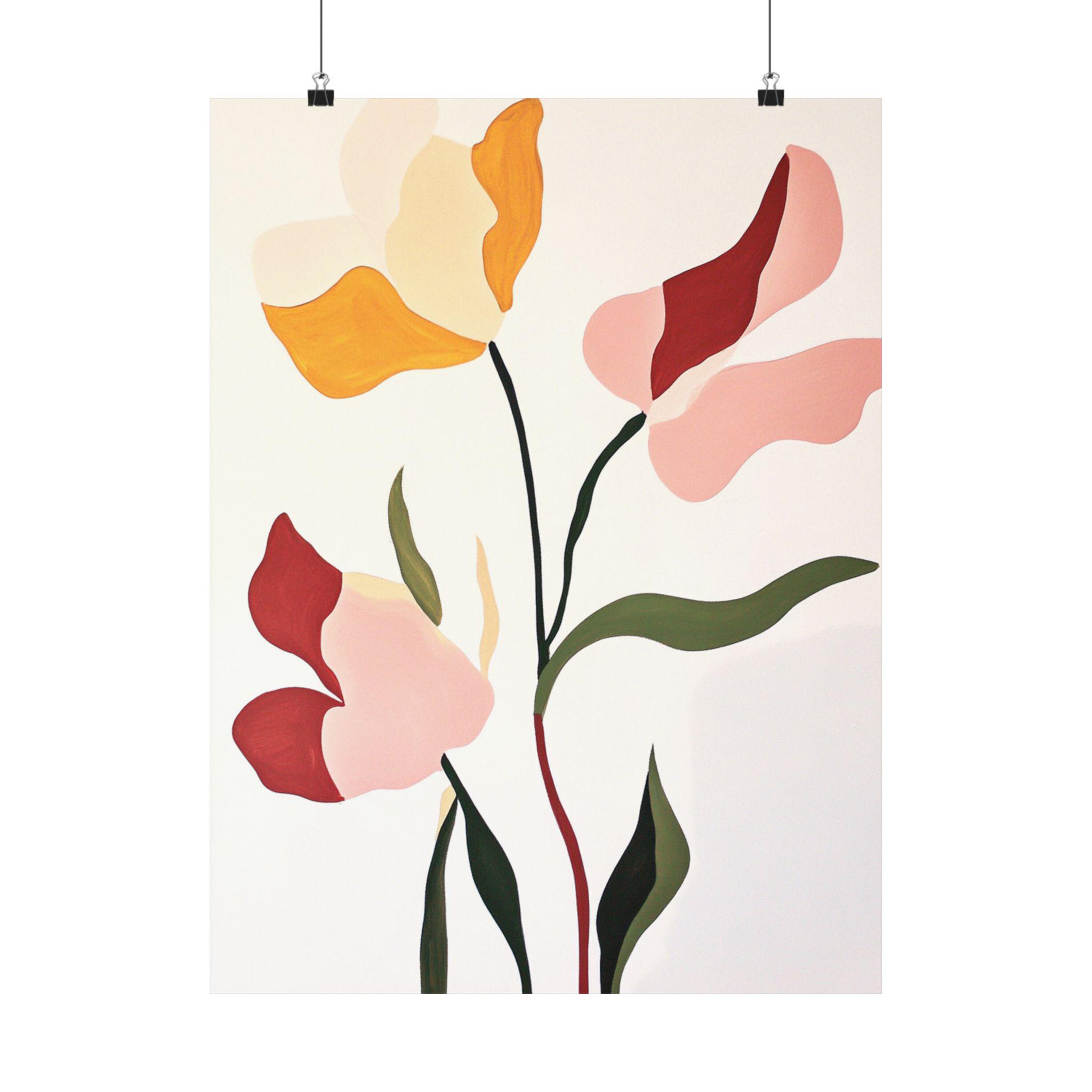 Floral Art Print, Matte Vertical Poster, Simple Abstract Flower Wall ...