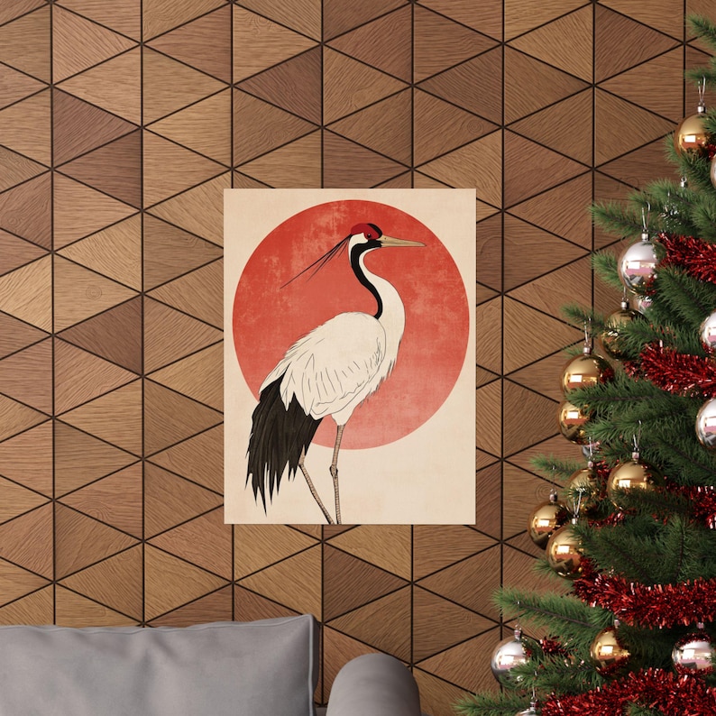 Vintage Japanese Crane Matte Vertical Poster, Asian Bird Wall Art Print ...