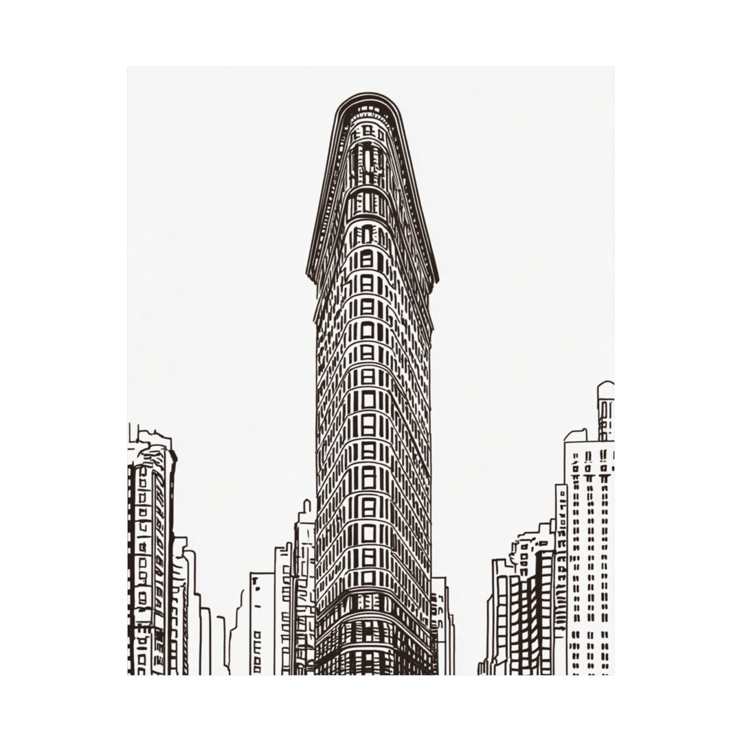 Vintage Line Art Flatiron Building Matte Vertical Poster Print, NYC ...