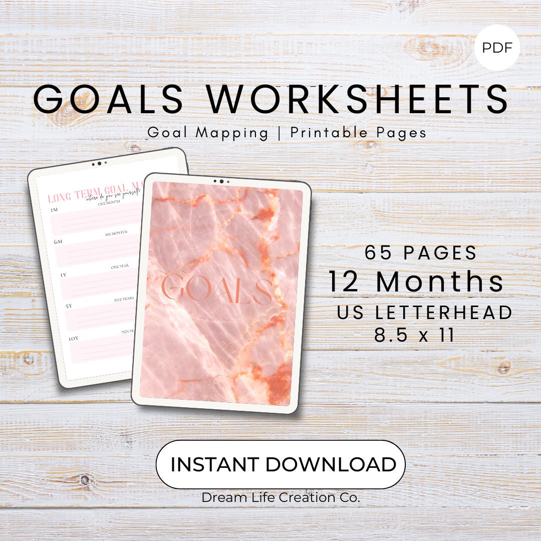 Goals Worksheets Planner Printable 65 Pages Pink Undated Goal Setting ...