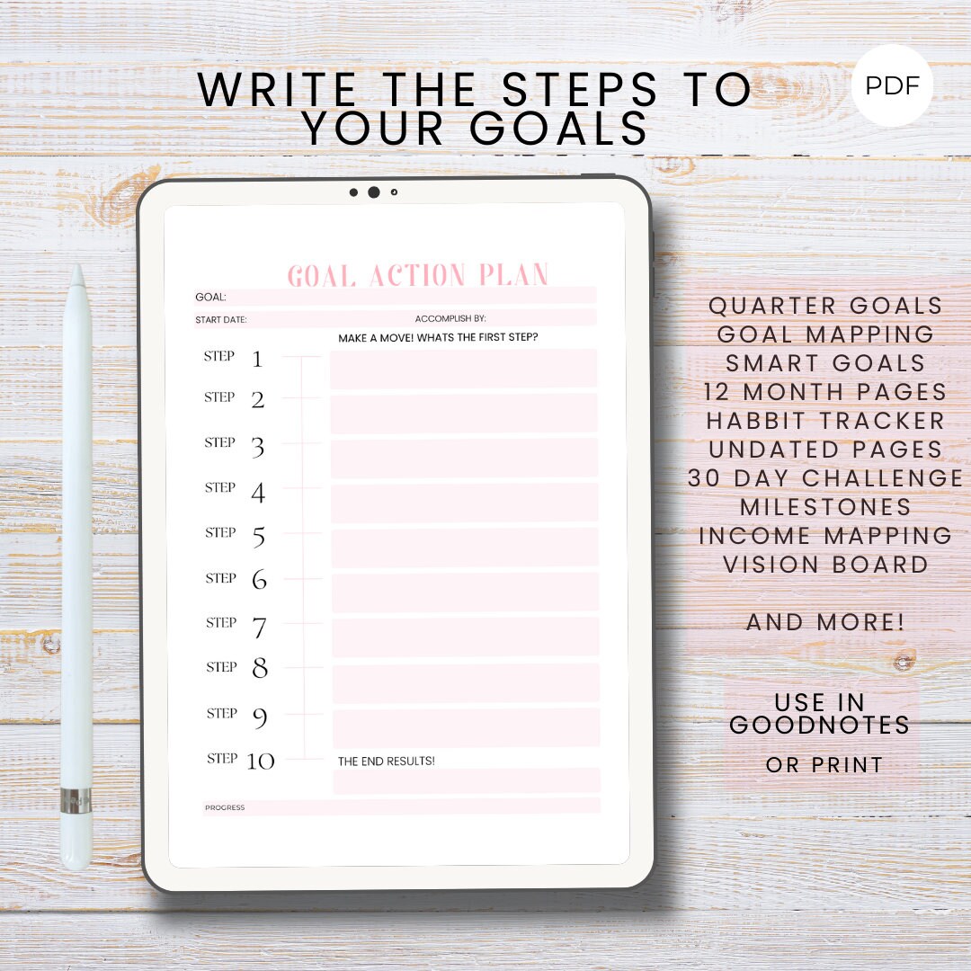 Goals Worksheets Planner Printable 65 Pages Pink Undated Goal Setting ...