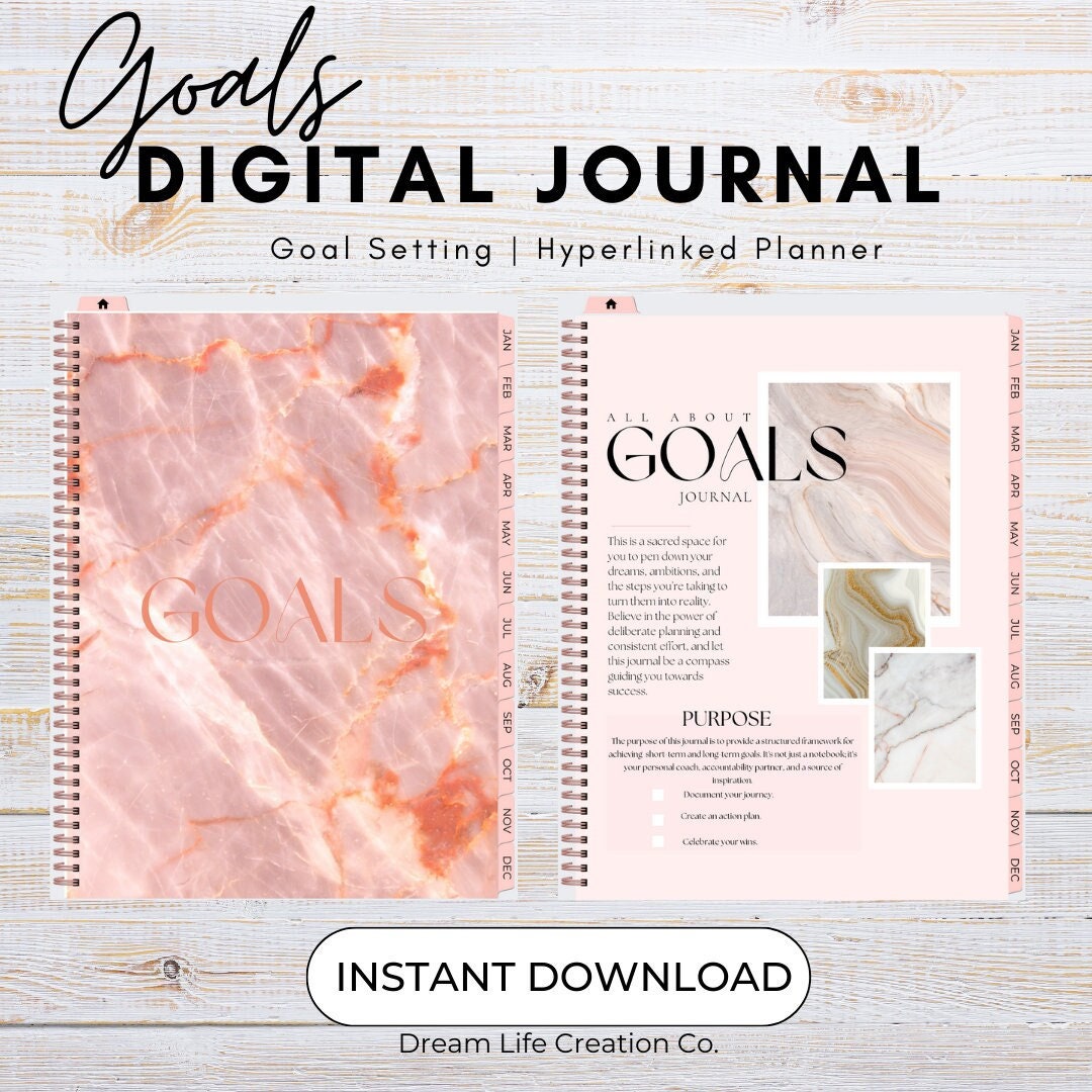 Goals Digital Planner Undated Pink Journal for Goal Setting 150 ...
