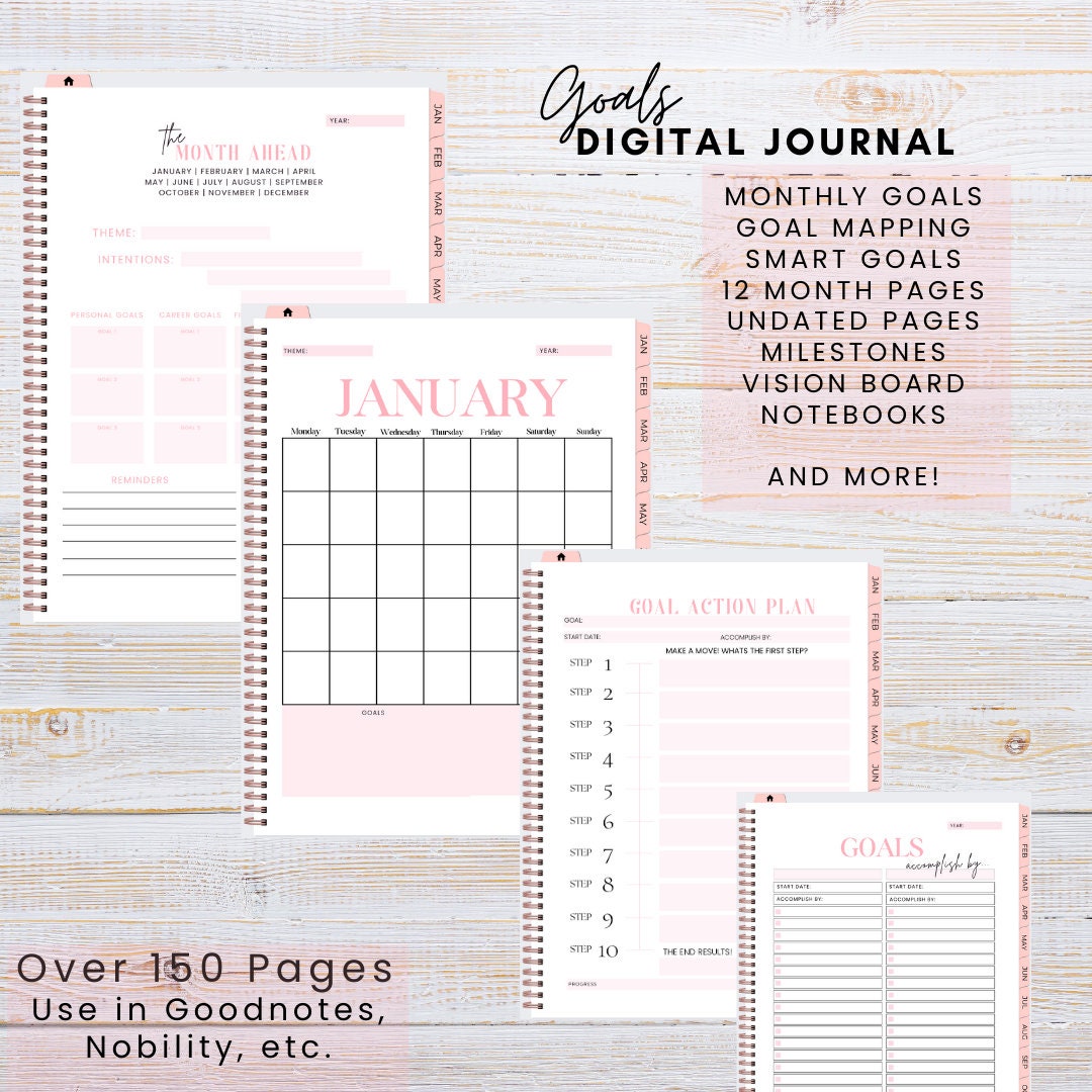 Goals Digital Planner Undated Pink Journal for Goal Setting 150 ...