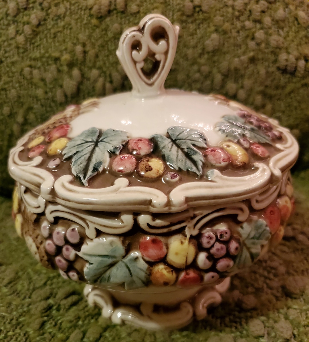 VINTAGE 1958 Lefton Della Robbia Robia Fruit Covered Bowl Fruit Flowers ...