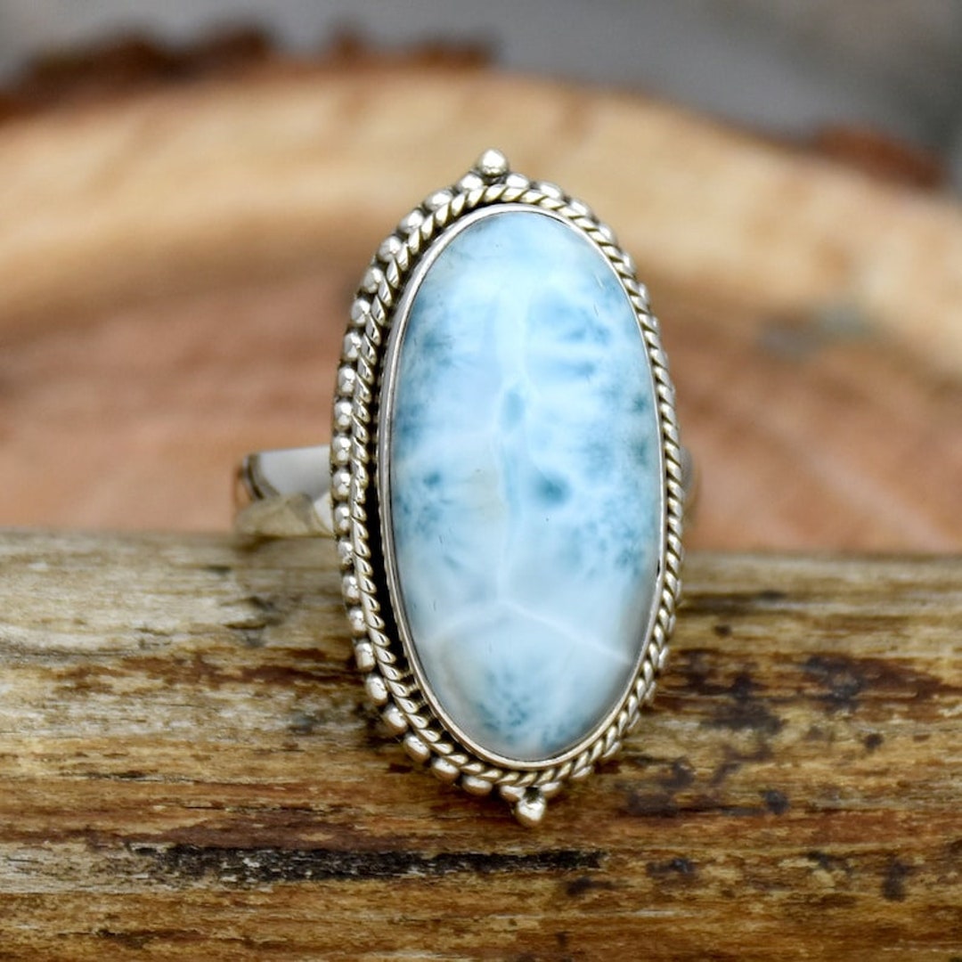 Genuine Larimar Ring Larimar Silver Ring Larimar Ring - Etsy