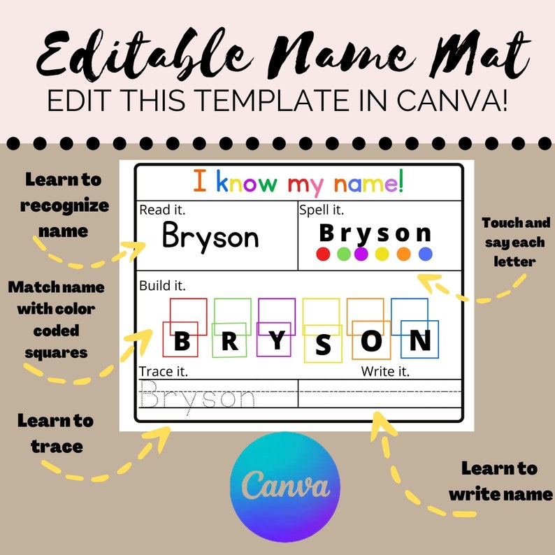 Editable Name Mat for Learning Binder or Busy Book COMMERCIAL USE - Etsy