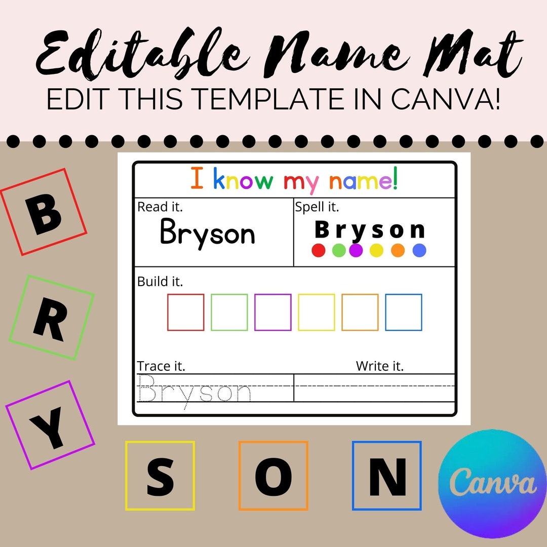Editable Name Mat for Learning Binder or Busy Book (COMMERCIAL USE) - Etsy
