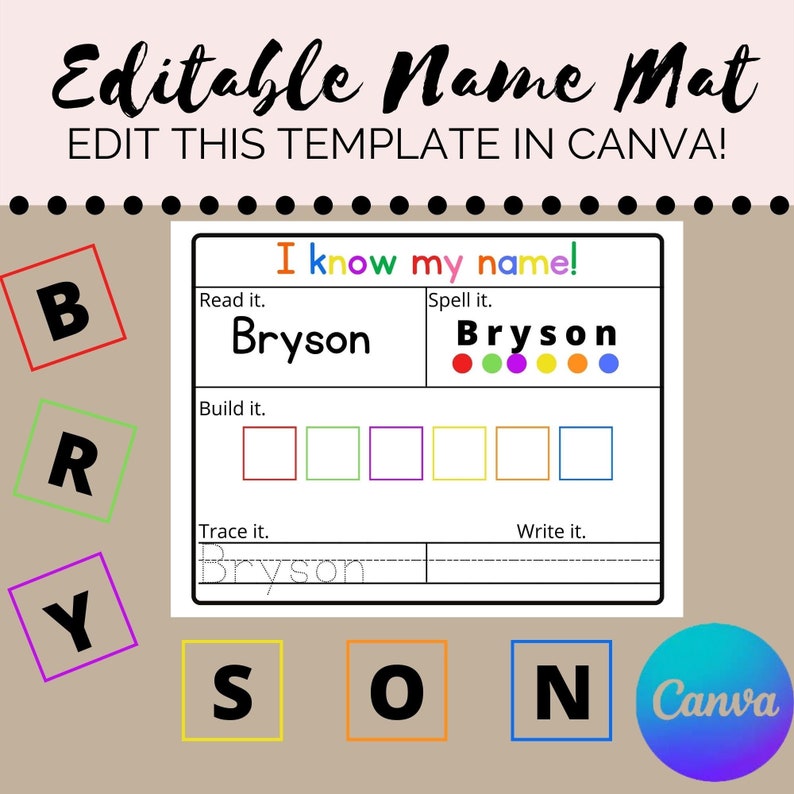 Editable Name Mat for Learning Binder or Busy Book COMMERCIAL USE - Etsy UK