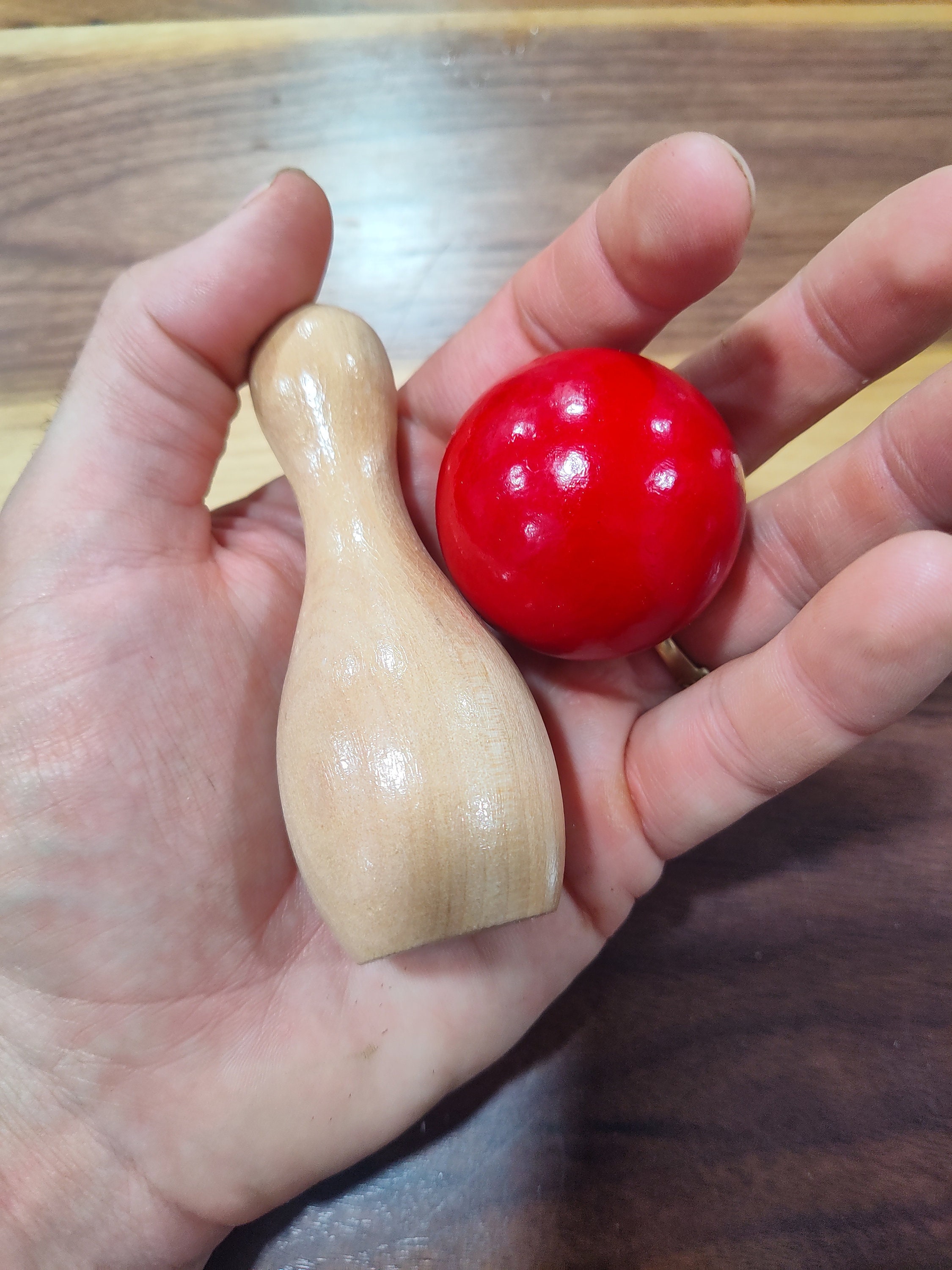 Mini Bowling Wooden Ball Wooden Pins Skittles - Etsy