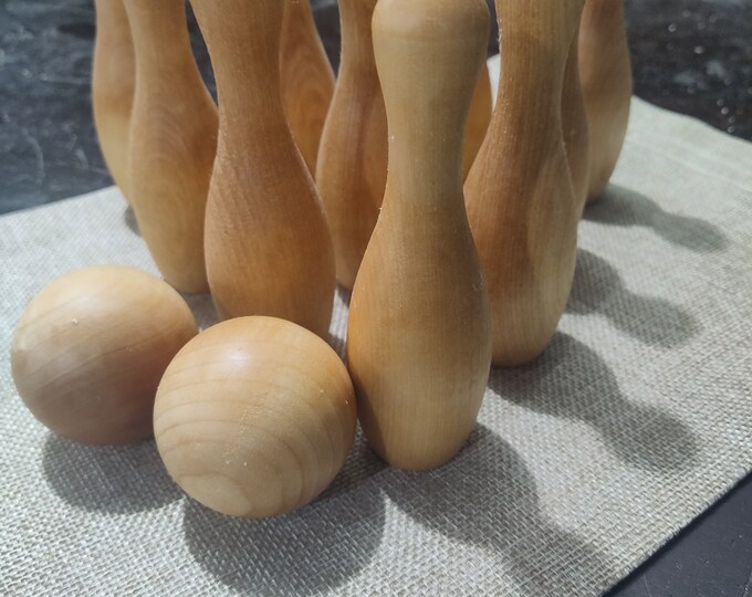 Miniature Bowling Set - 5 Inch Solid Maple Pins - Usa-made Shuffleboard ...
