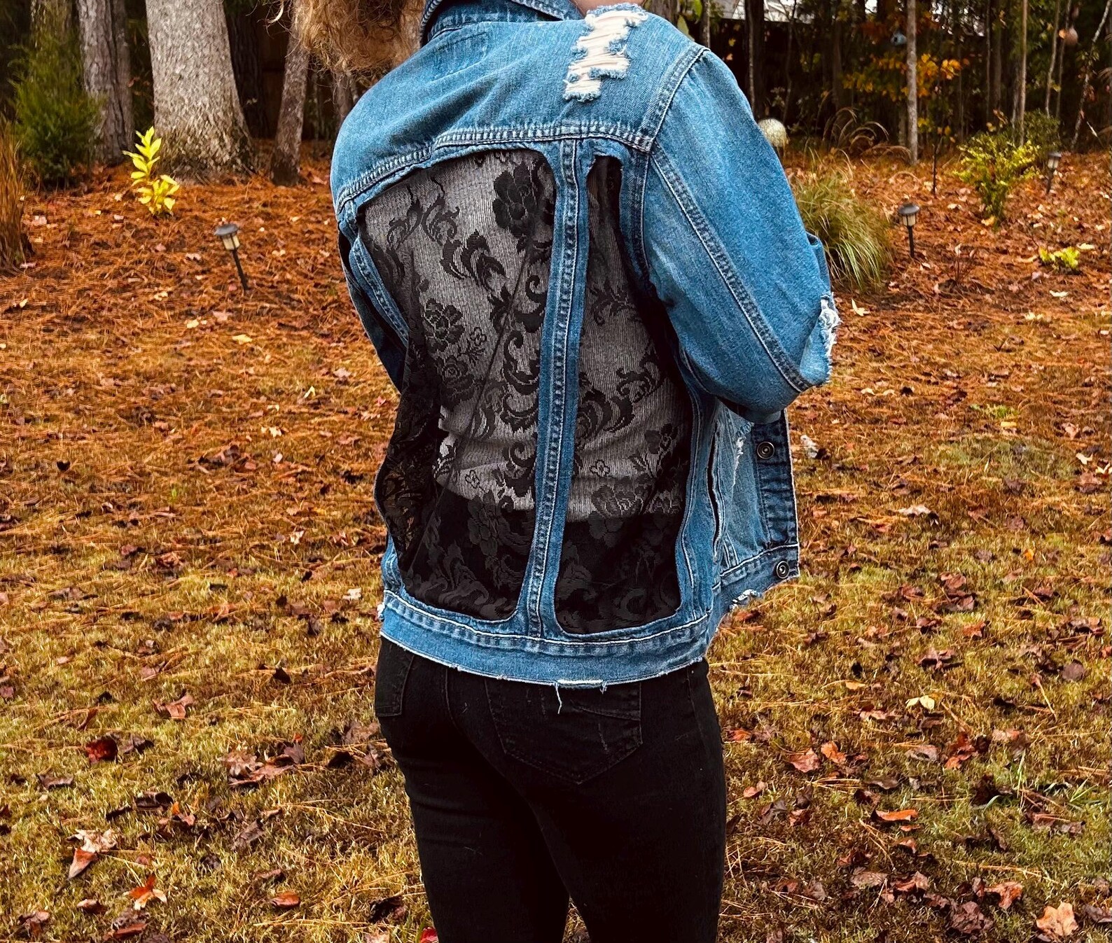 Custom Denim/jean Jacket With Boho Black Lace Floral Appliques - Etsy