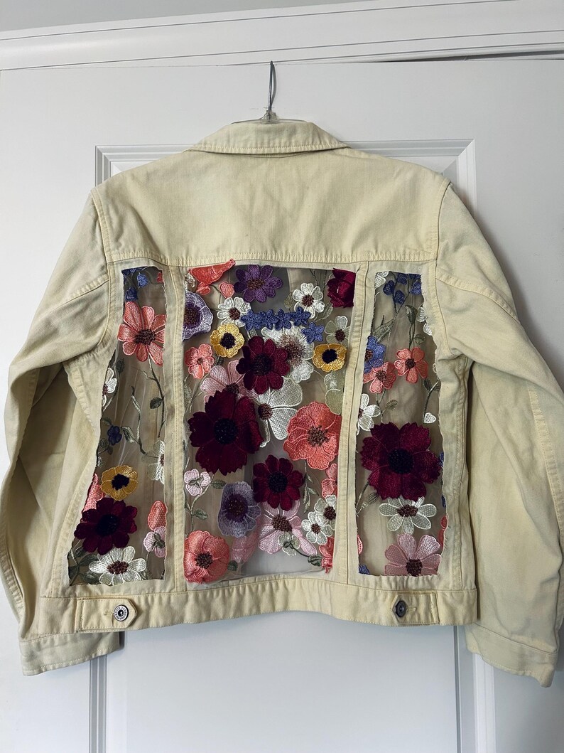 Custom Yellow Denim Jacket With Boho Lace Floral Appliques - Etsy