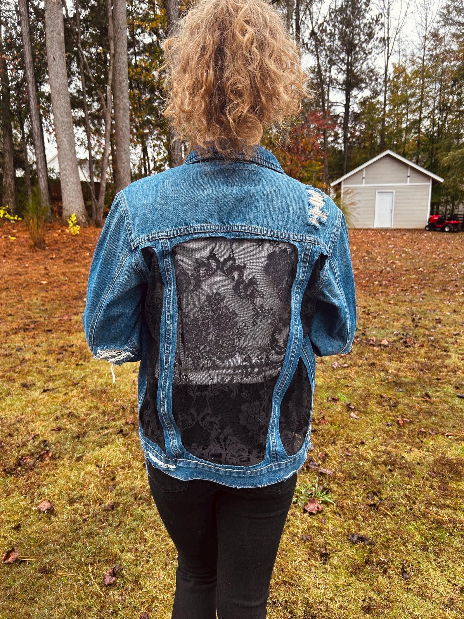 Custom Denim/jean Jacket With Boho Black Lace Floral Appliques - Etsy