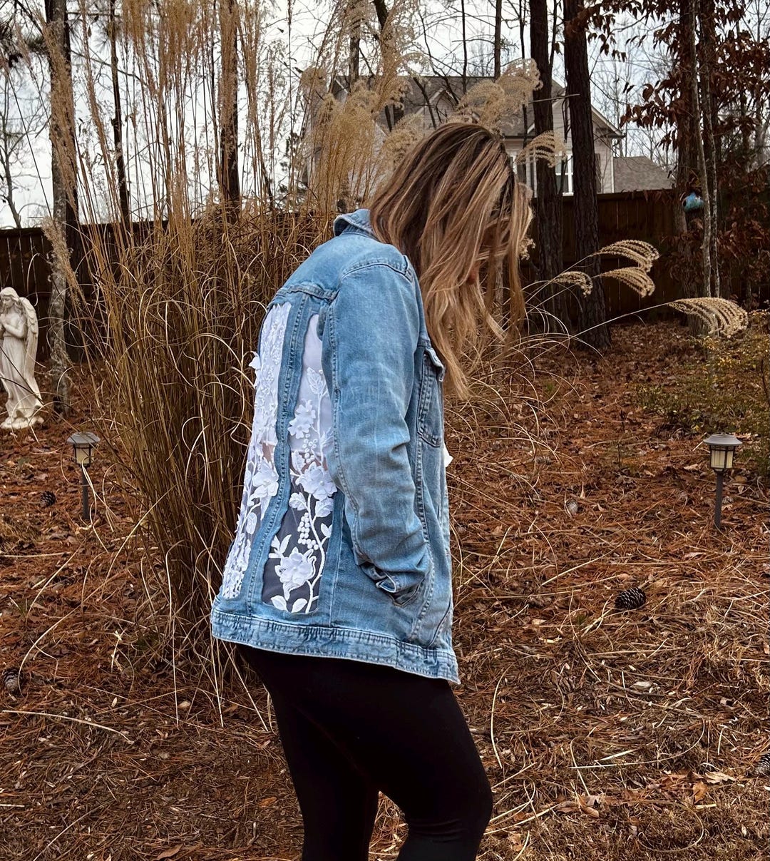 Custom Denim/jean Jacket With White Boho Lace Floral Appliques - Etsy