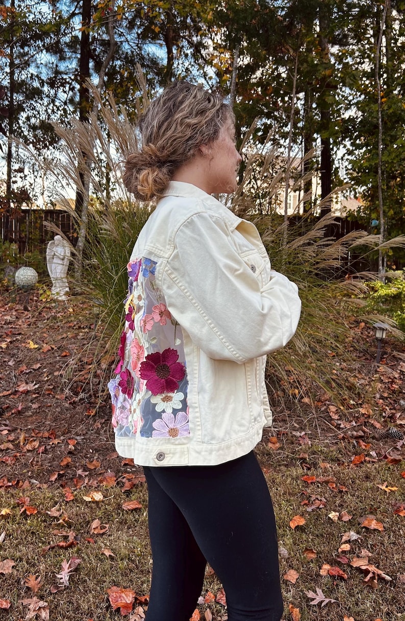 Custom Yellow Denim Jacket With Boho Lace Floral Appliques - Etsy