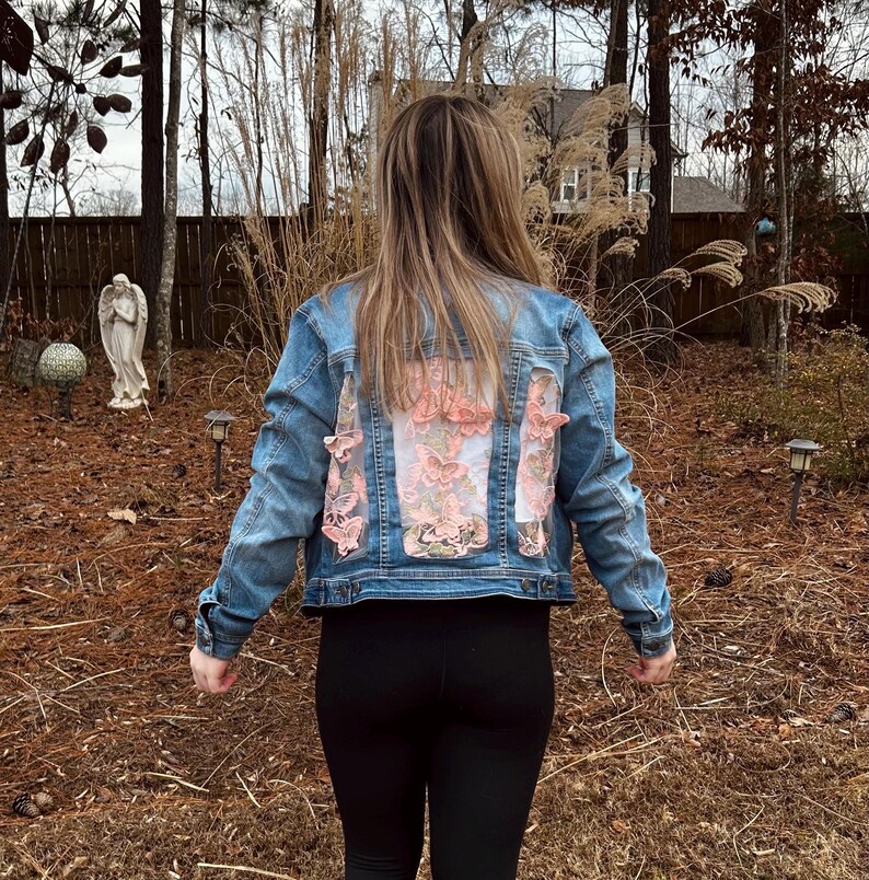 Custom Denim/jean Jacket With Boho Lace Buttefly Appliques - Etsy