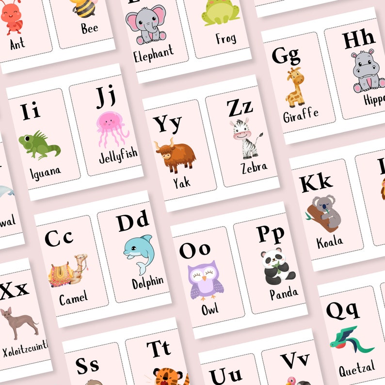 Animal Alphabet Flashcards Printable | Cute ABC Cards A-Z Educational ...
