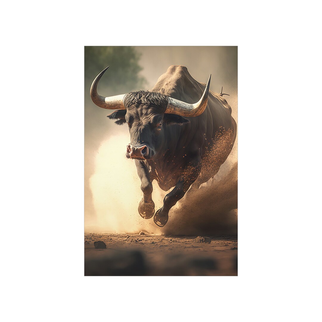 Premium Museum Grade Paper Stampeding Bull Portrait Poster - Etsy