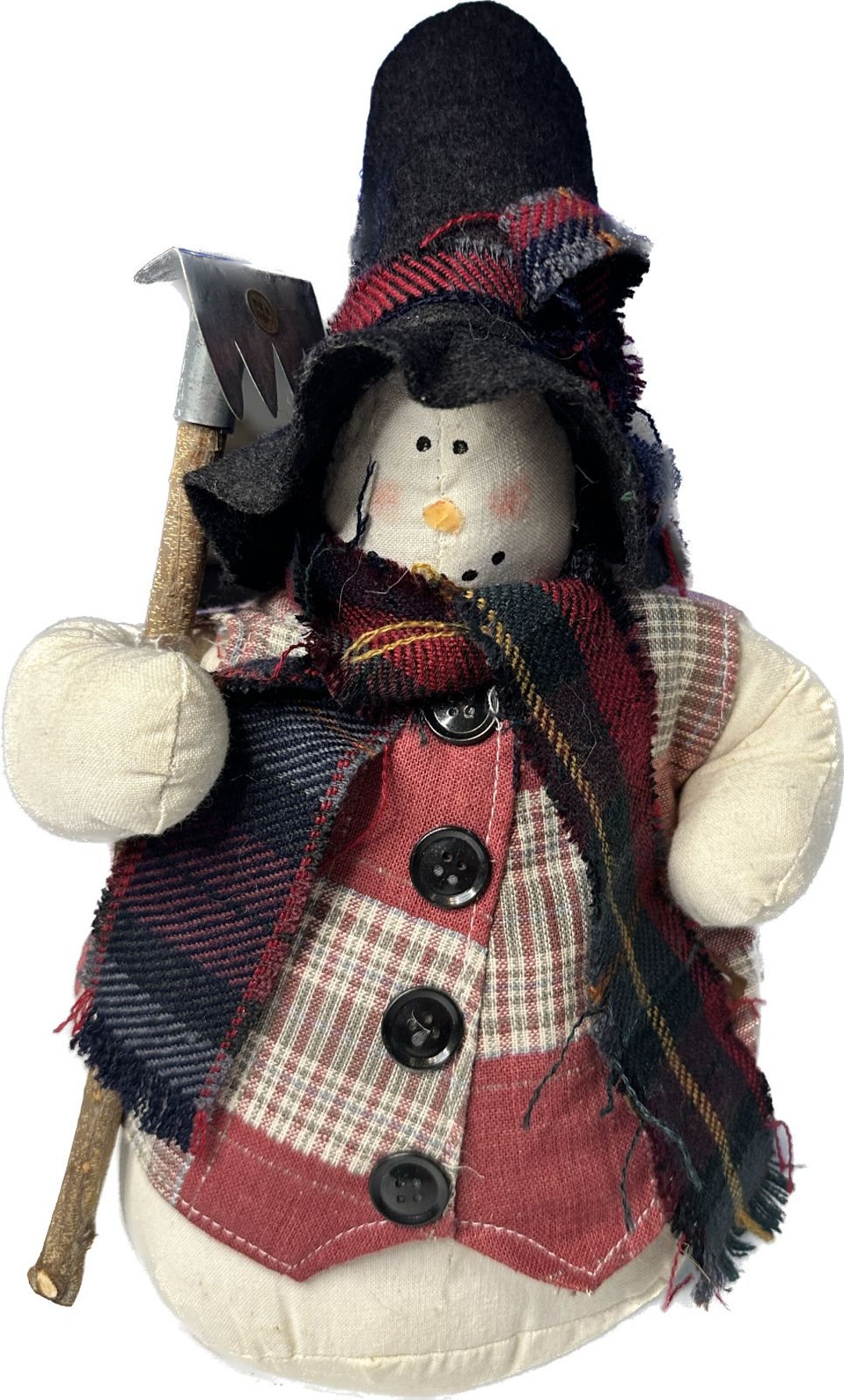 Primitive Rustic Stuffed Snowman Plaid With Shovel Scarf - Etsy