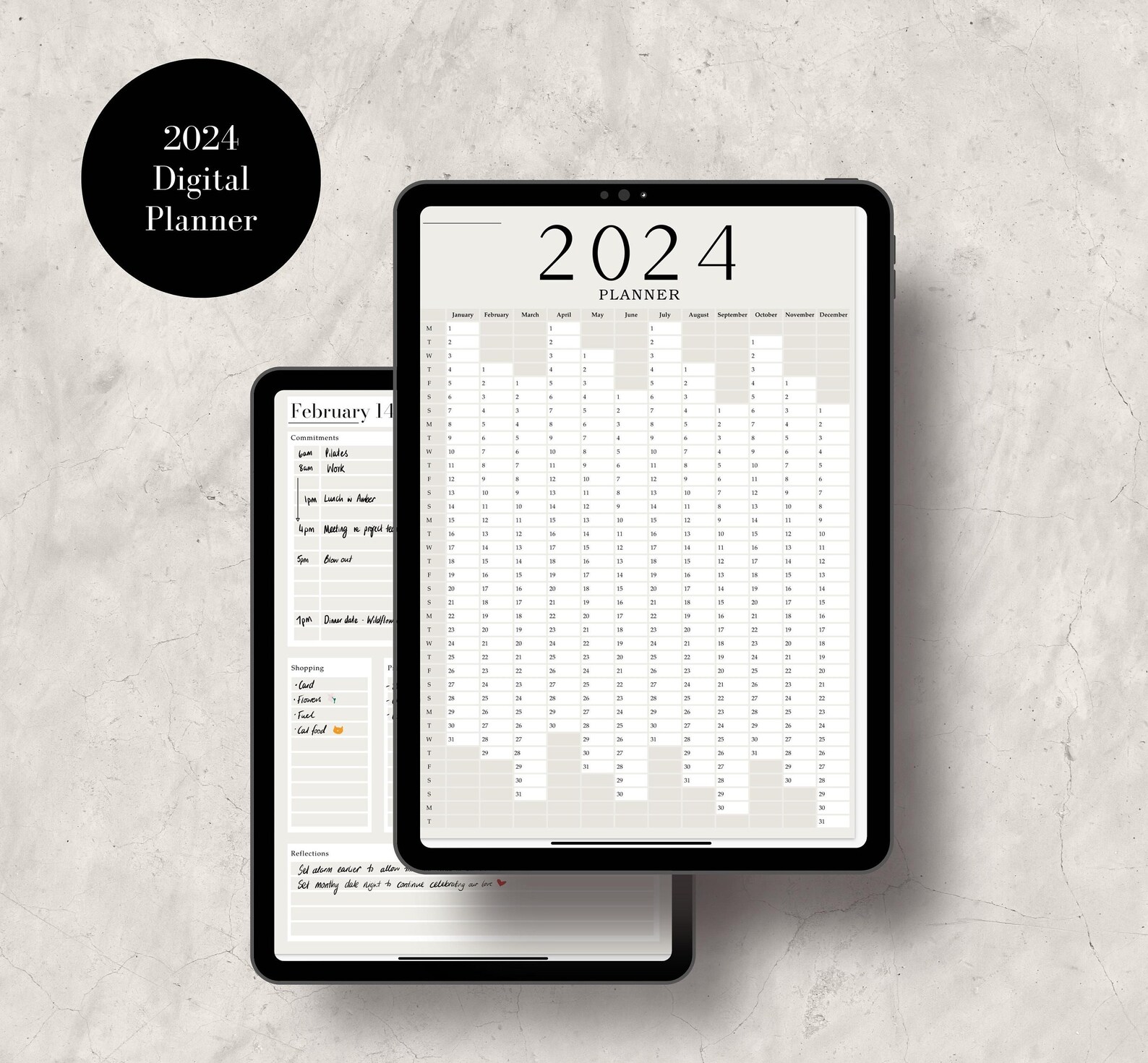 Minimalist Neutral Digital Planner 2024 Portrait Year, Month & Daily ...