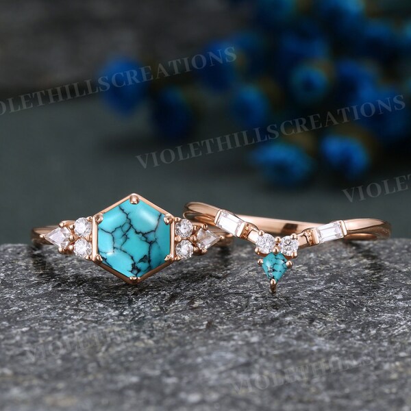 Turquoise Engagement Ring Set - Etsy