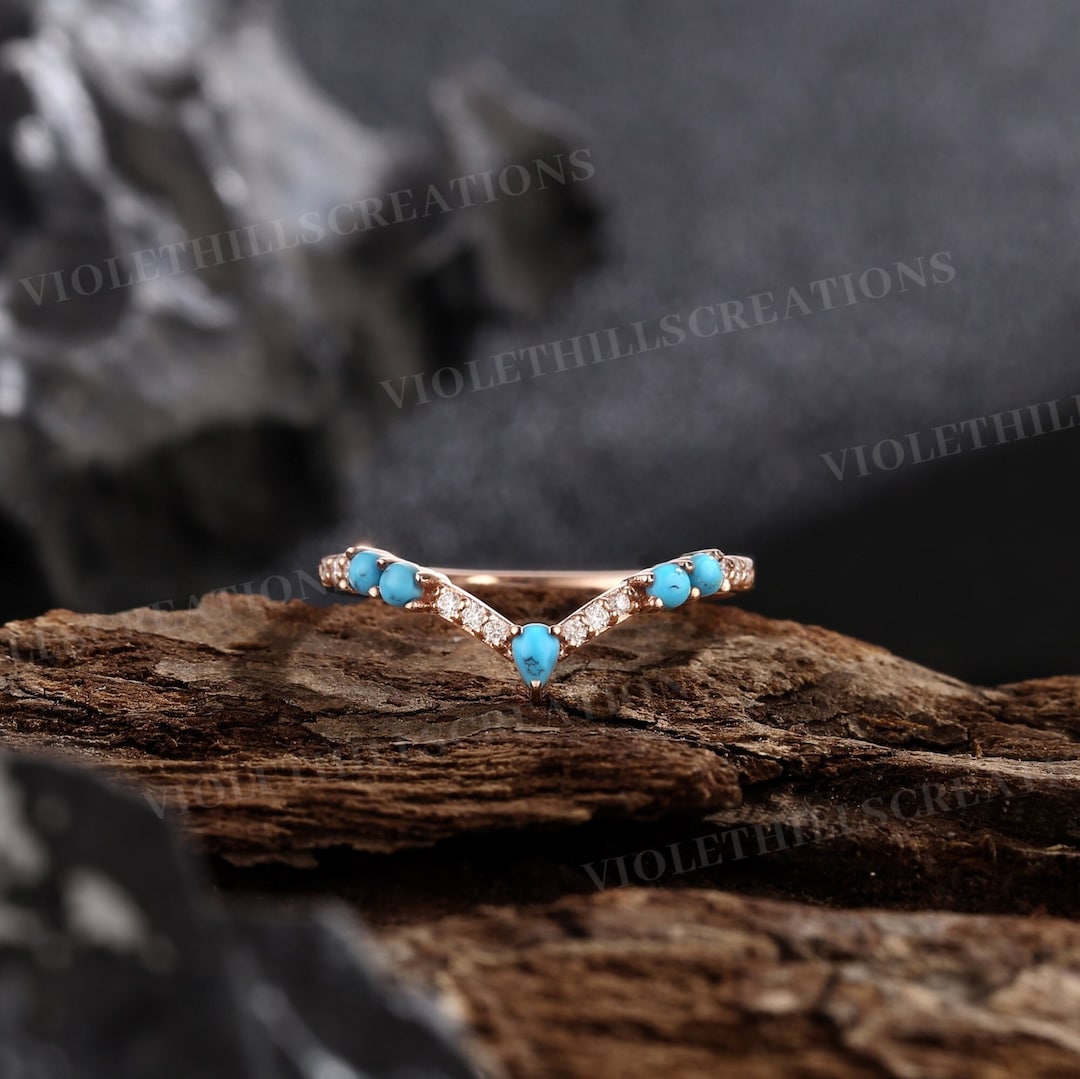 Antique Turquoise Wedding Band Pear Turquoise Stacking Ring Rose Gold ...