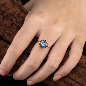 Elongated Hexagon Alexandrite Engagement Ring Moon Alexandrite Ring ...