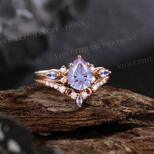 Star Fireworks Cut Alexandrite Engagement Ring Set Gold Pear Brite ...