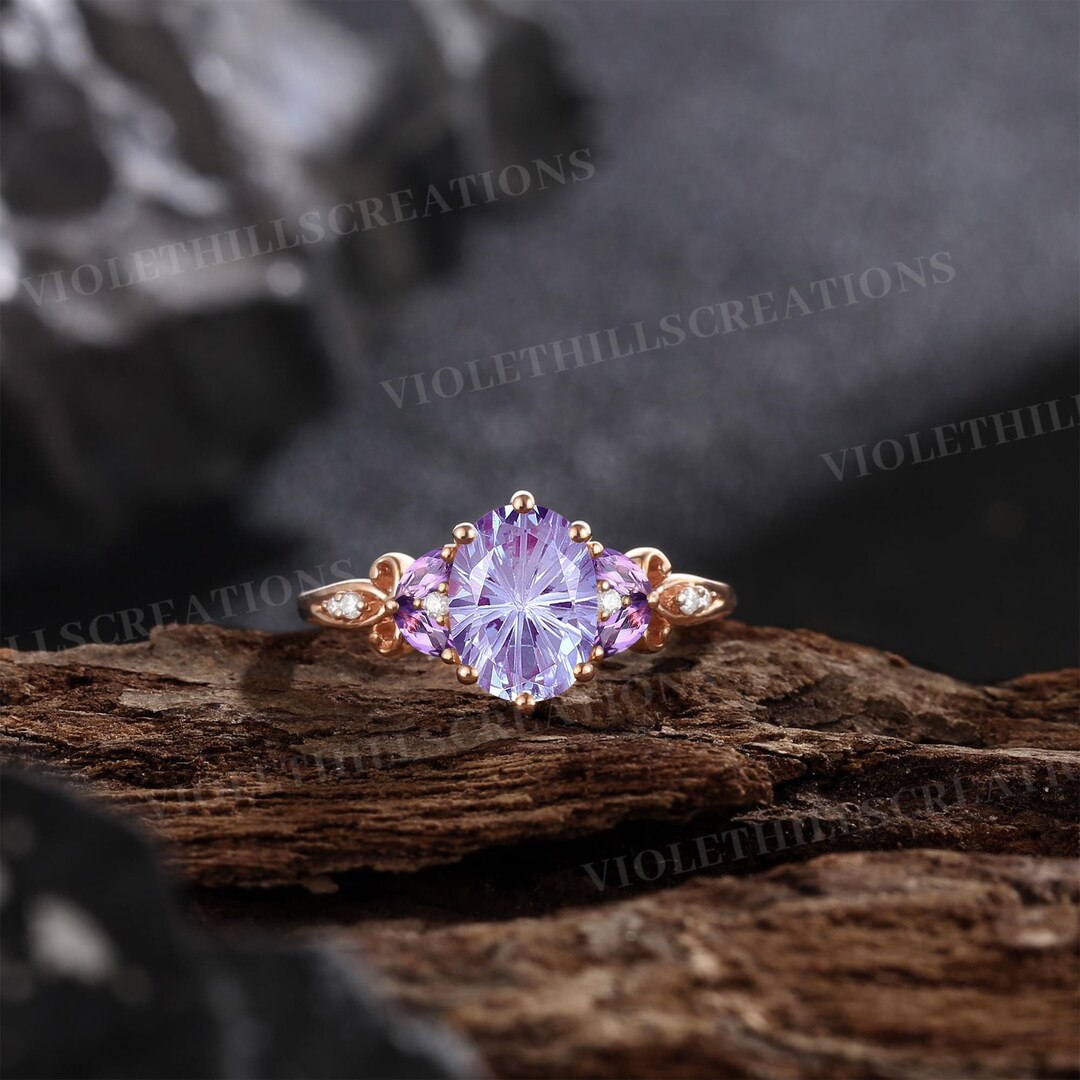 Fireworks Cut Alexandrite Engagement Ring Purple Amethyst Ring Rose ...