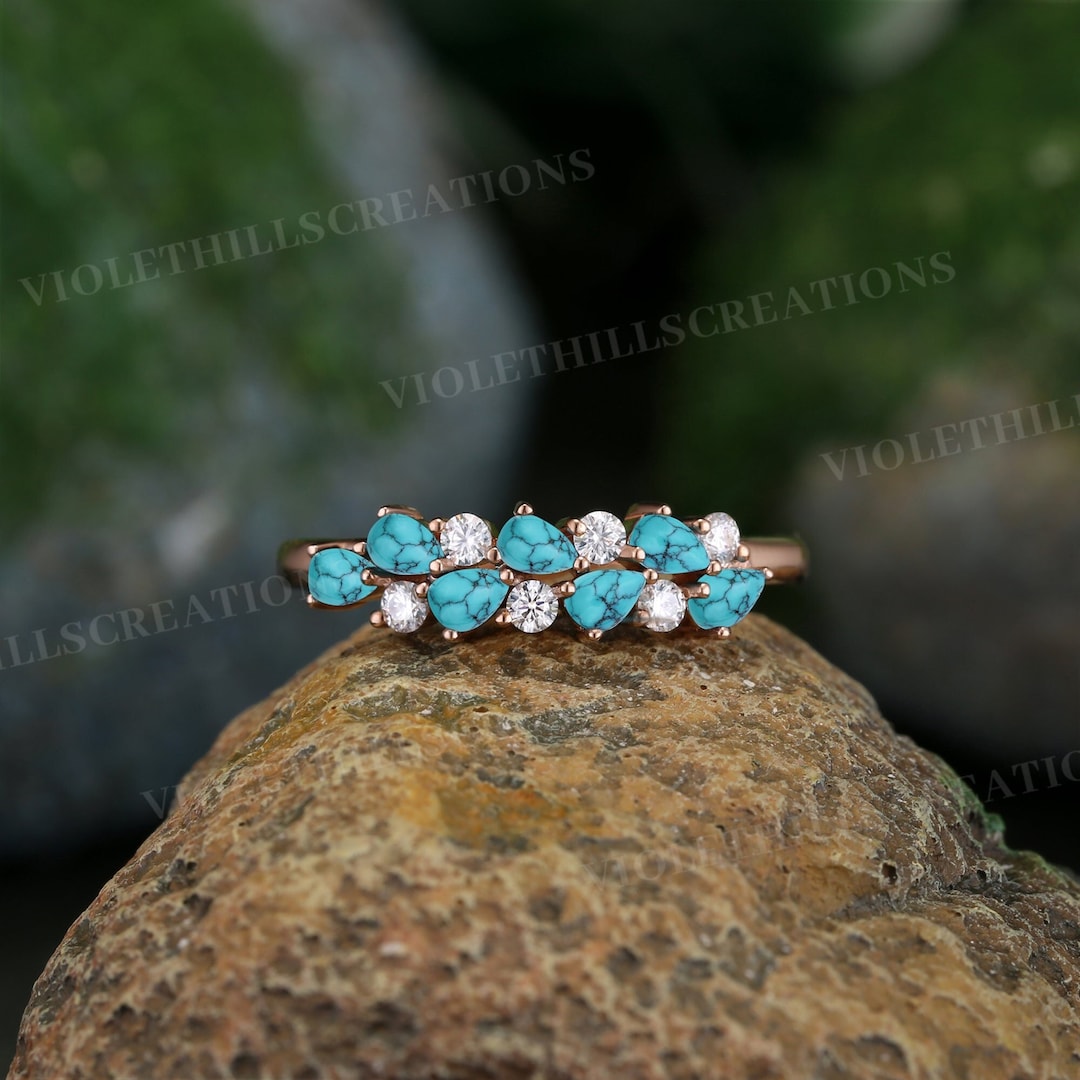 Vintage Turquoise Engagement Ring Antique Gold Turquoise Wedding Ring ...