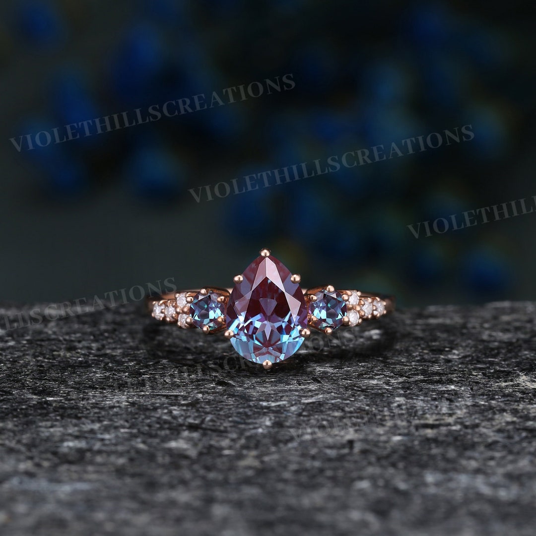 Pear Alexandrite Engagement Ring Vintage June Birthstone - Etsy