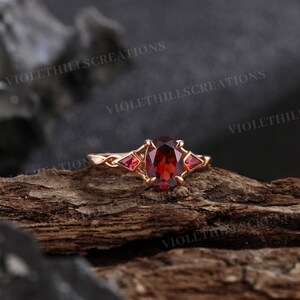 Oval Shaped Garnet Engagement Ring Unique Kite Cut Red Garnet Ring ...