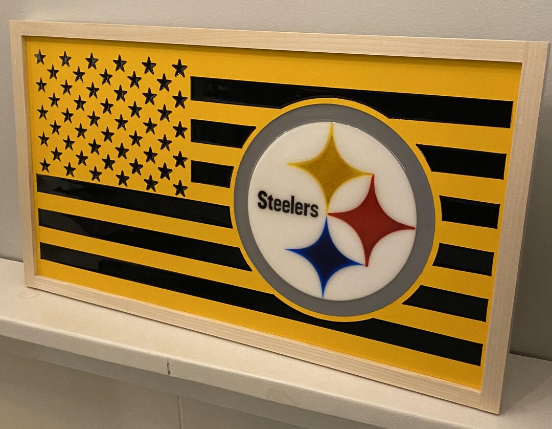 Pittsburgh Steelers - Wood and Epoxy American Flag With Natural Wood ...