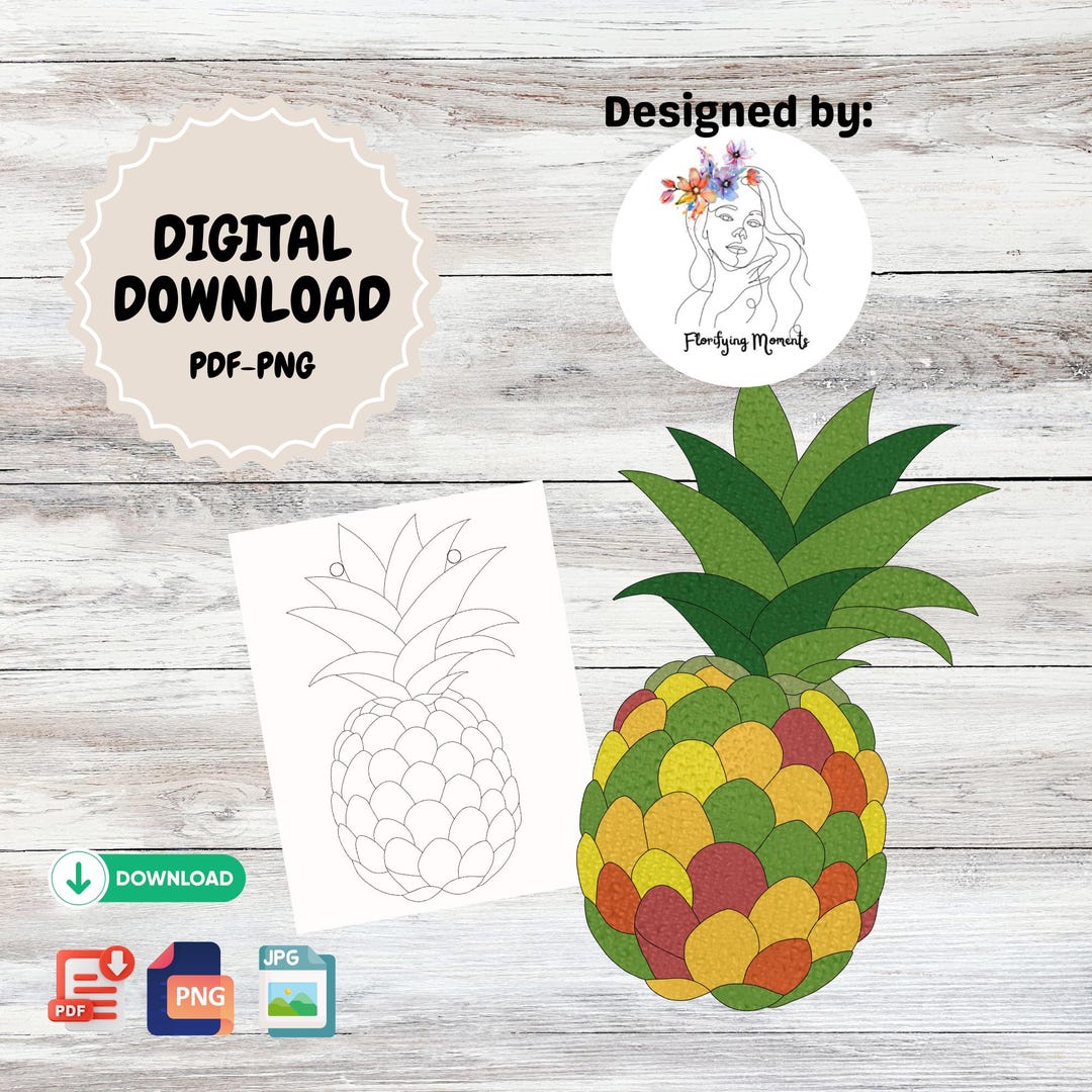Pineapple Stained Glass Pattern | Digital Download – PDF and PNG for ...