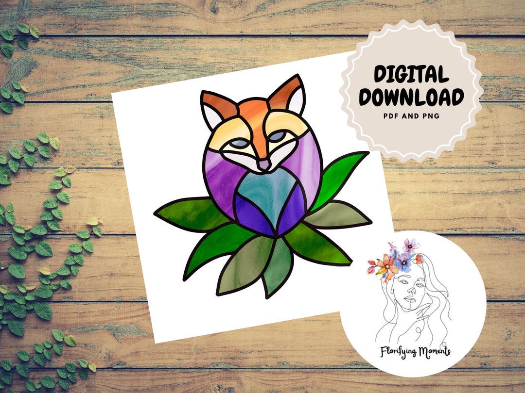 Cute Fox Stained Glass Pattern, Simple Fox Design, Suncatcher, Beginner ...