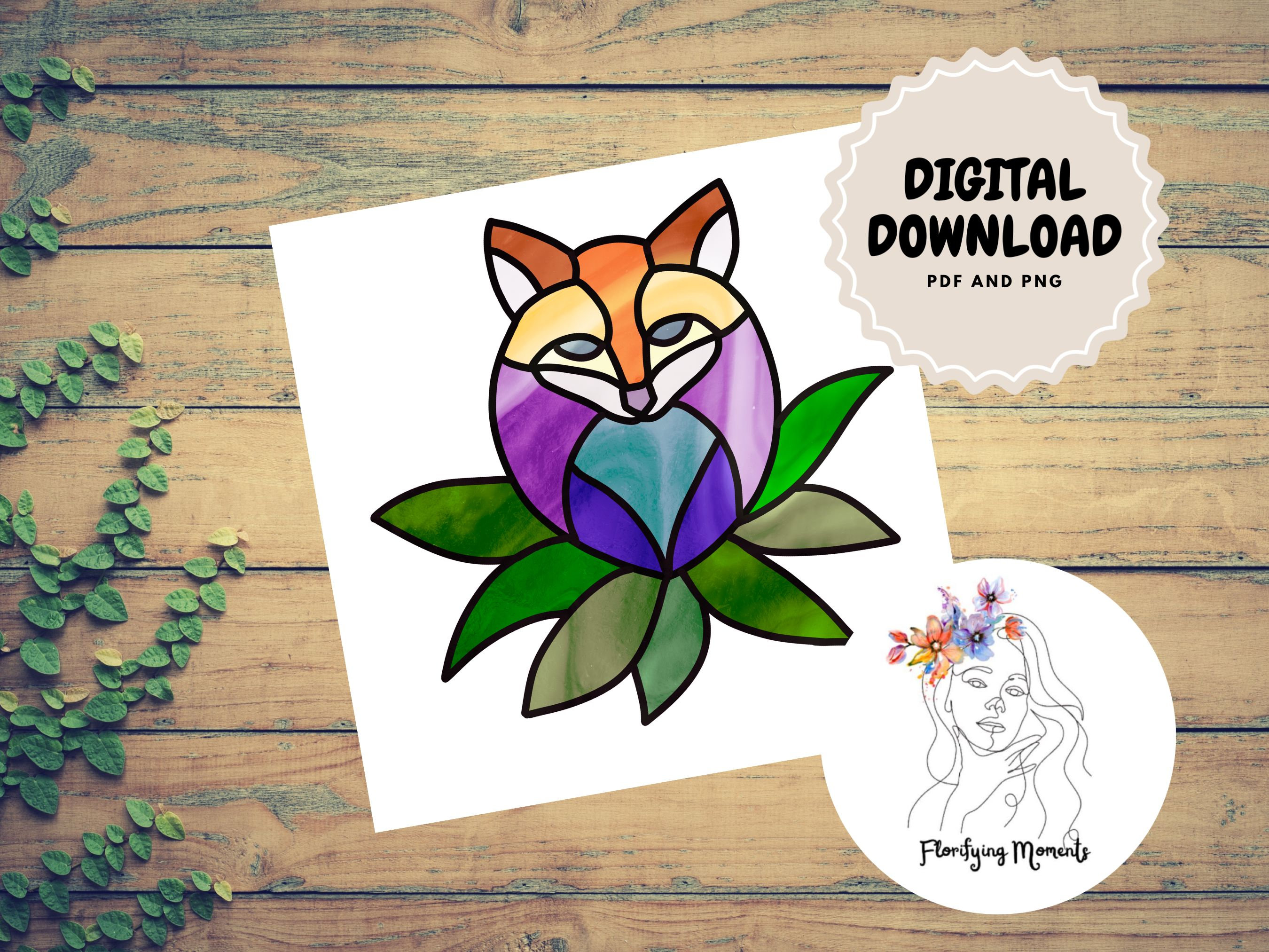 Cute Fox Stained Glass Pattern, Simple Fox Design, Suncatcher, Beginner ...