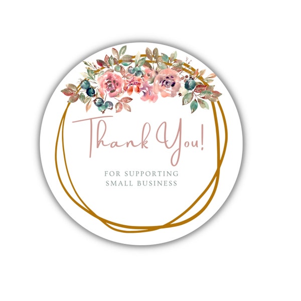 Thank You Sticker, Boho Floral Stickers, Round Stickers, Wedding Thank ...