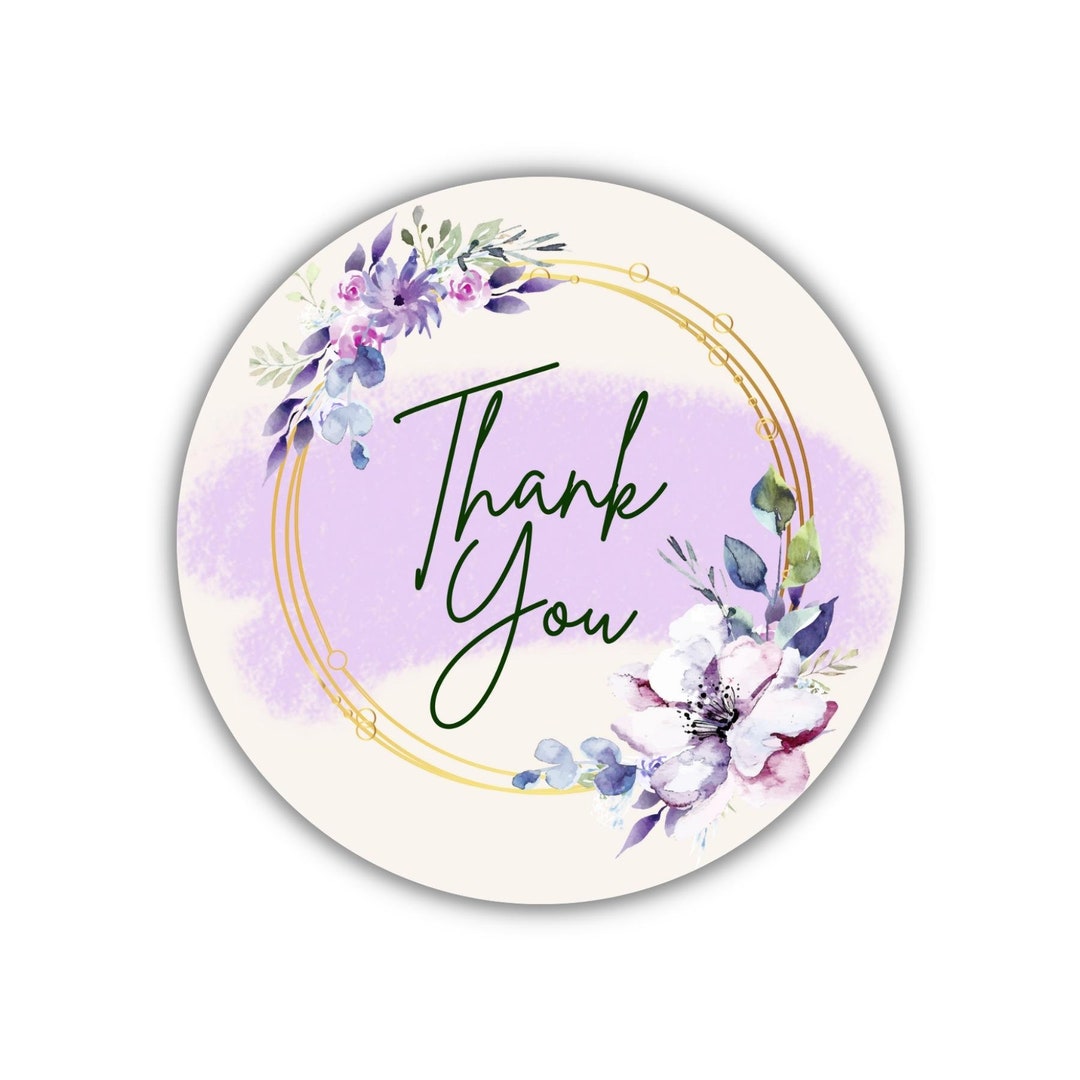 Thank You Sticker, Lilac Purple Flowers, Round Stickers, Wedding Thank ...