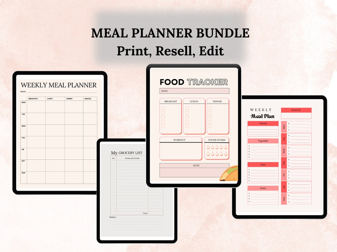 Digital Meal Planner, Printable PDF Meal Prep, Editable and Resellable ...