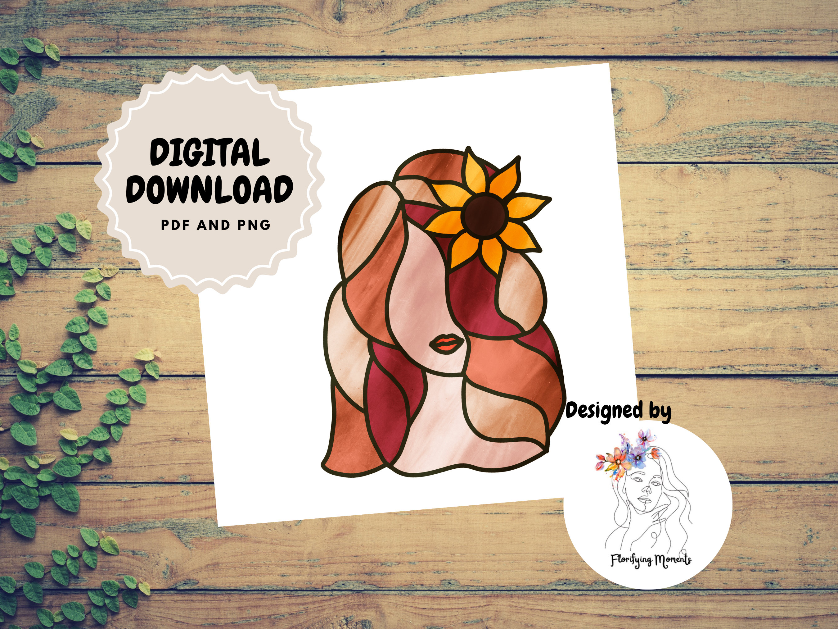 Flower Lady Stained Glass Pattern, Simple Lady Pattern, Beginner, Easy ...