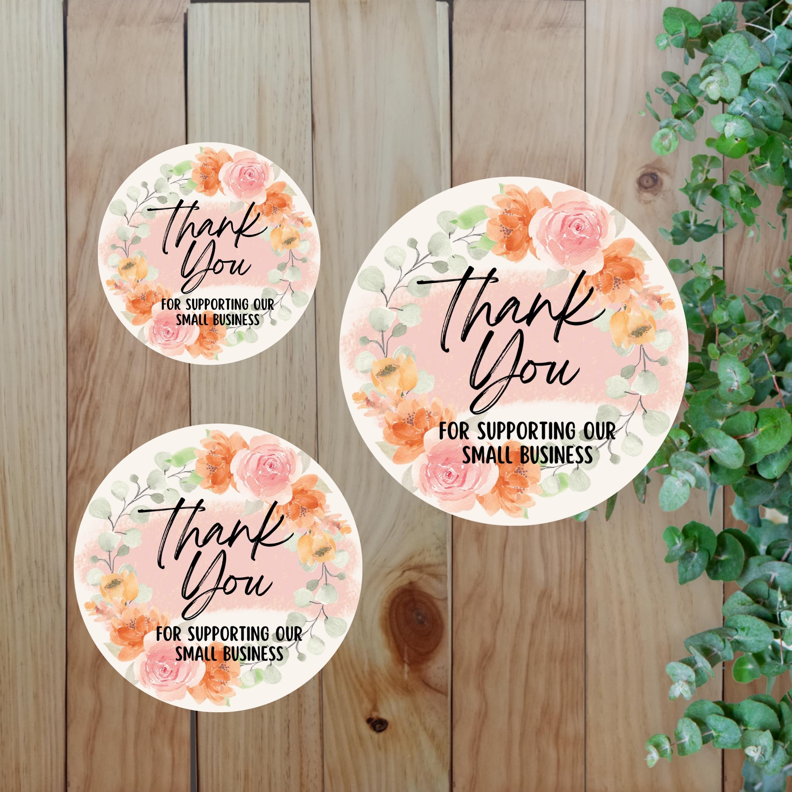 Thank You Sticker Peach and Pink Flowers Round Stickers - Etsy
