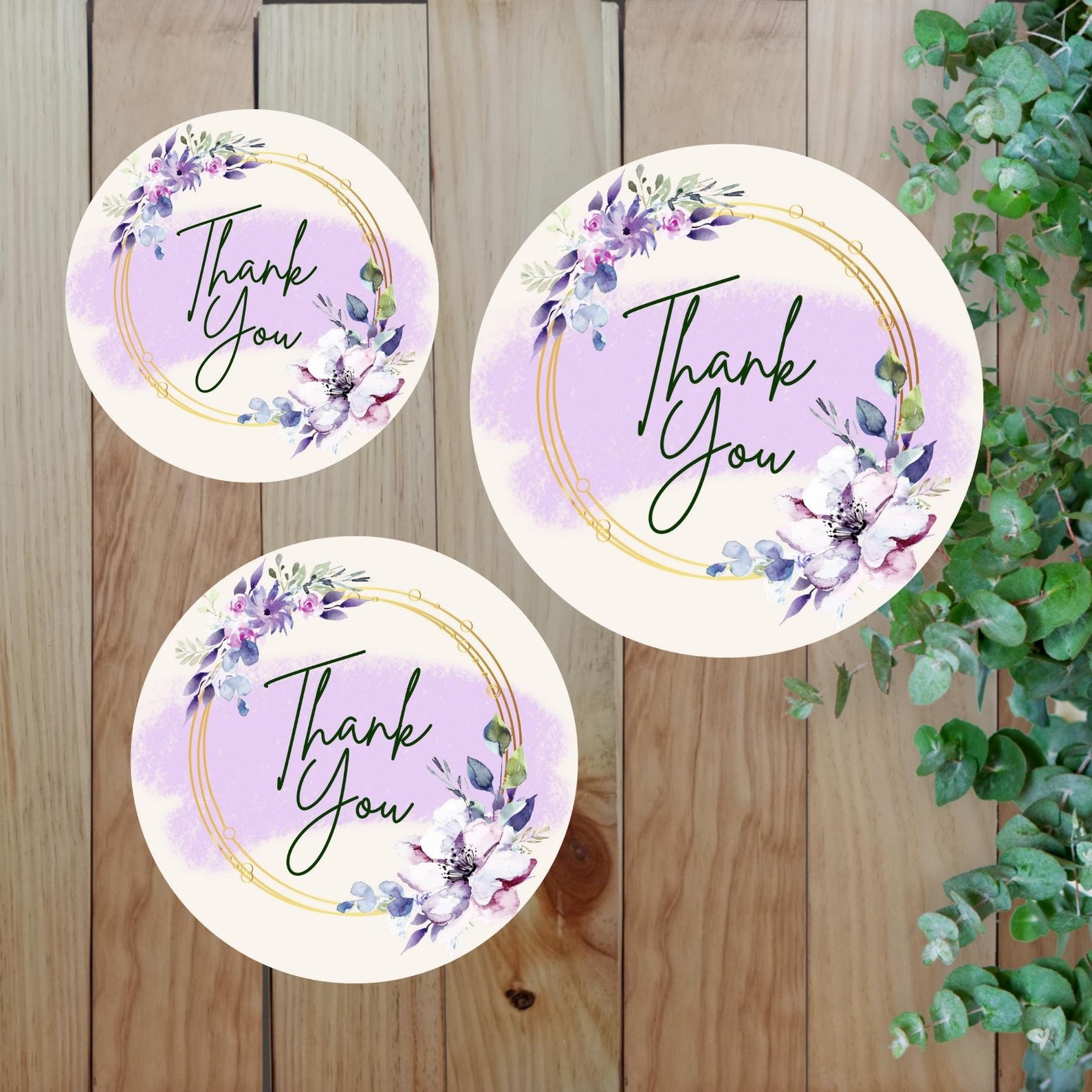 Thank You Sticker, Lilac Purple Flowers, Round Stickers, Wedding Thank ...