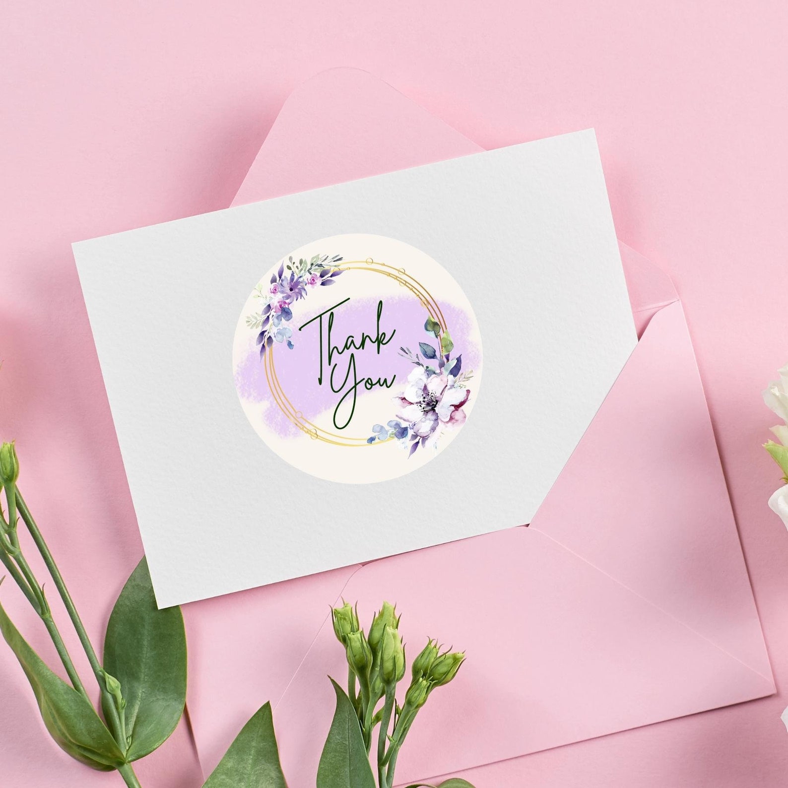 Thank You Sticker, Lilac Purple Flowers, Round Stickers, Wedding Thank ...