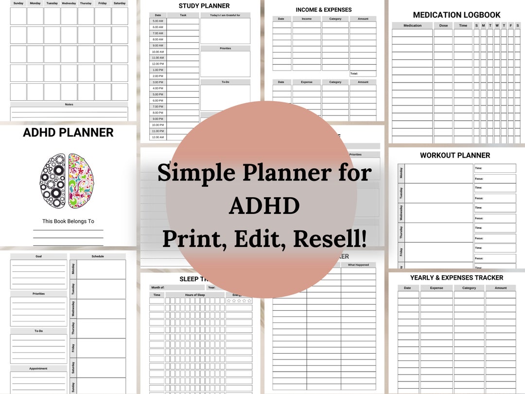 Simple ADHD Planner, PRINTABLE Adult ADHD Workbook, Organizer, Daily ...