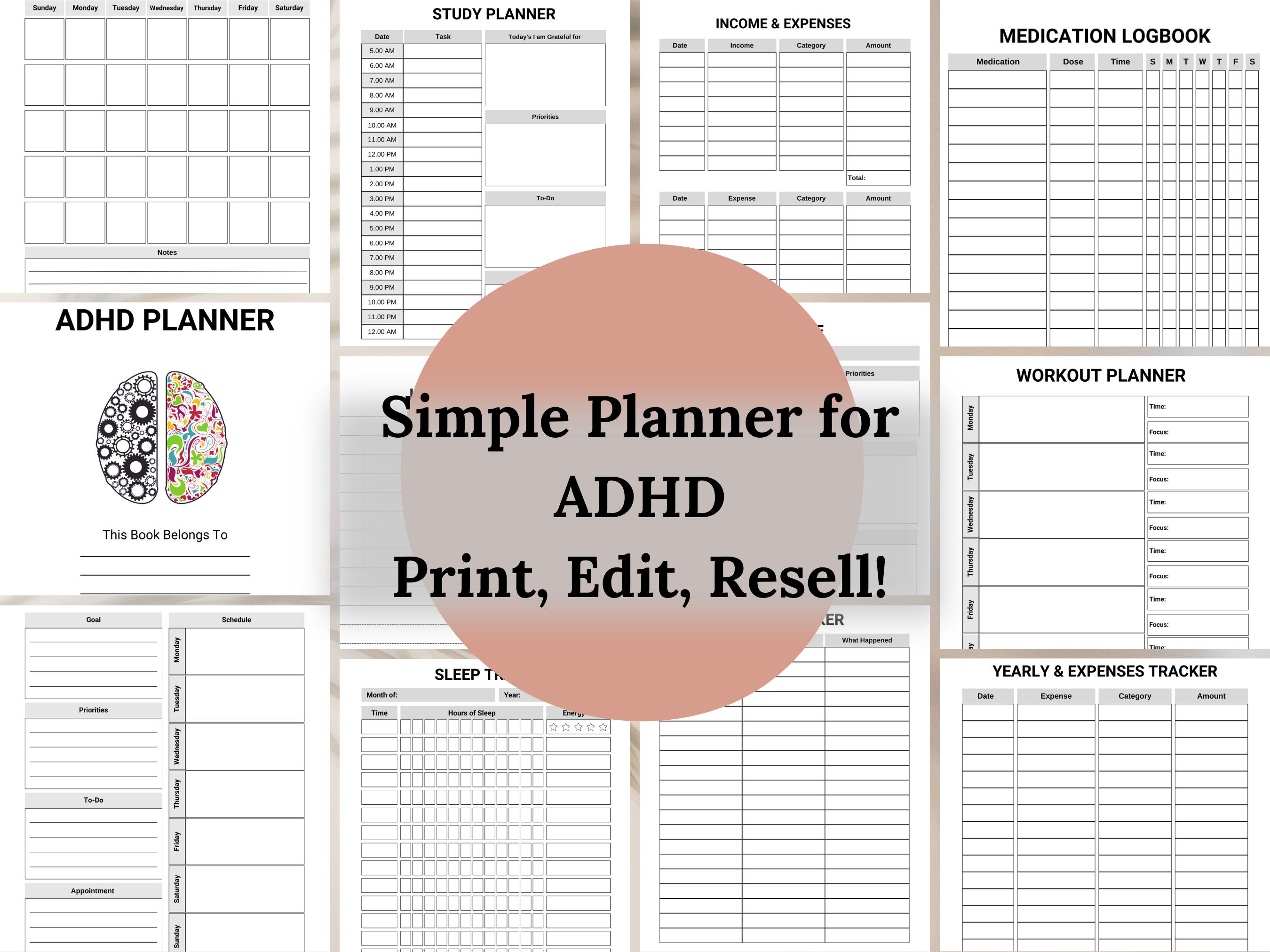 Simple ADHD Planner, PRINTABLE Adult ADHD Workbook, Organizer, Daily ...