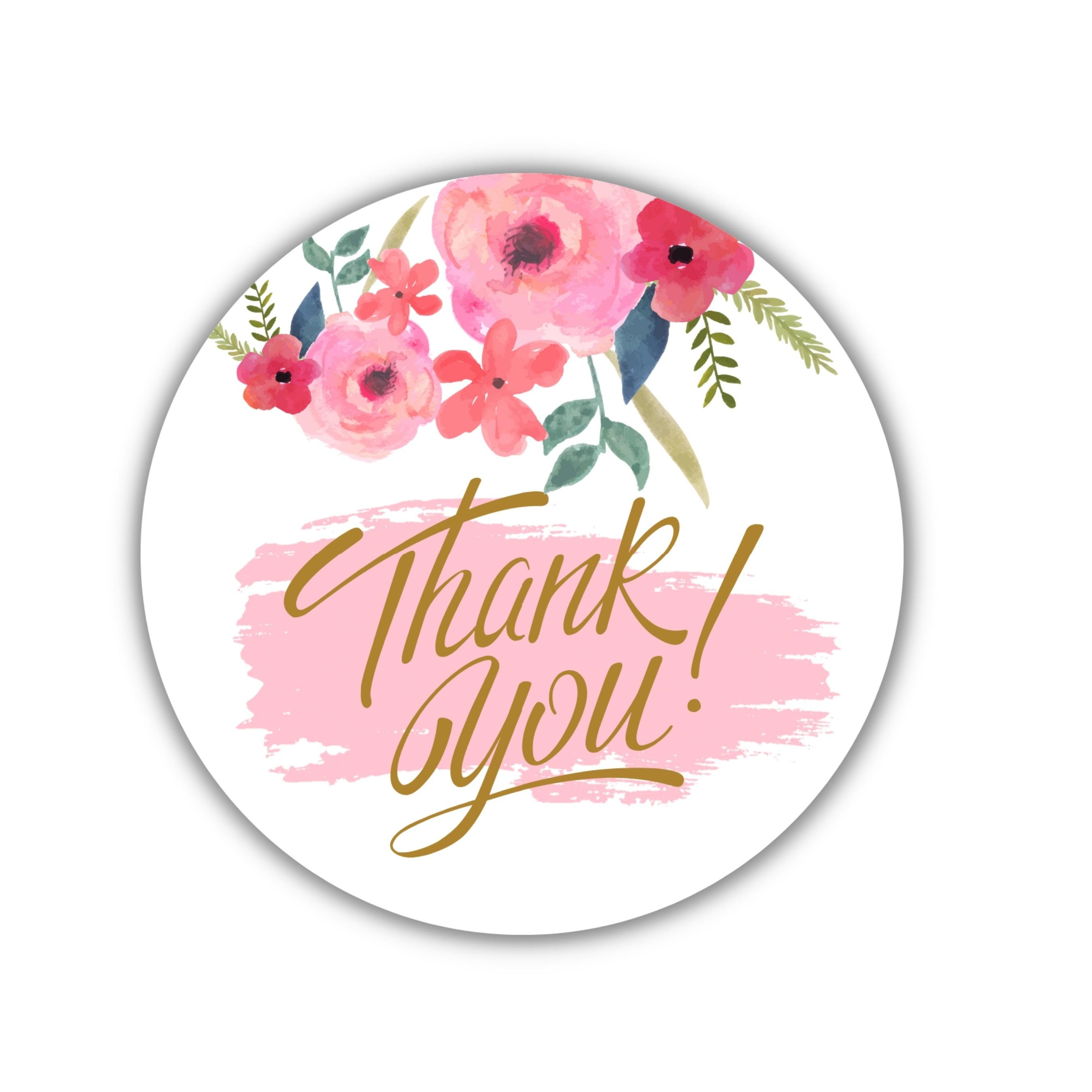 Thank You Sticker, Pink Flowers Stickers, Round Stickers, Wedding Thank ...
