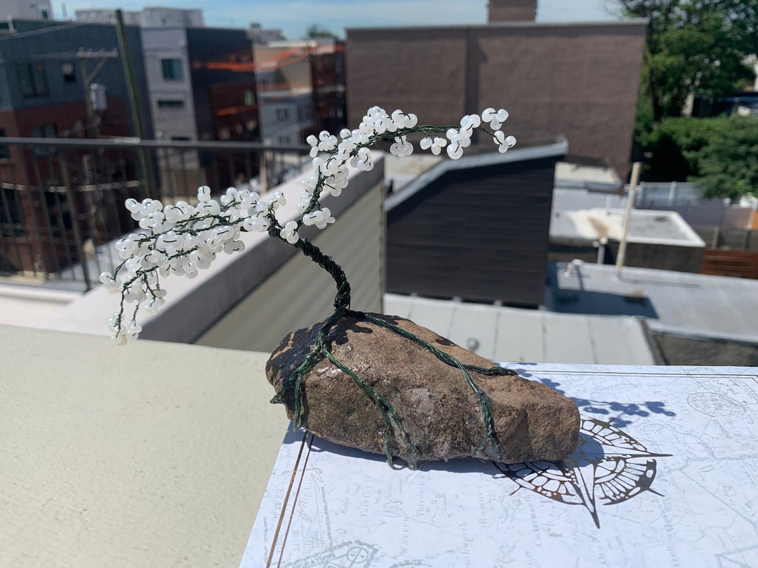 Beaded Wire Tree Sculpture Rock Base Lakeside Bonsai - Etsy